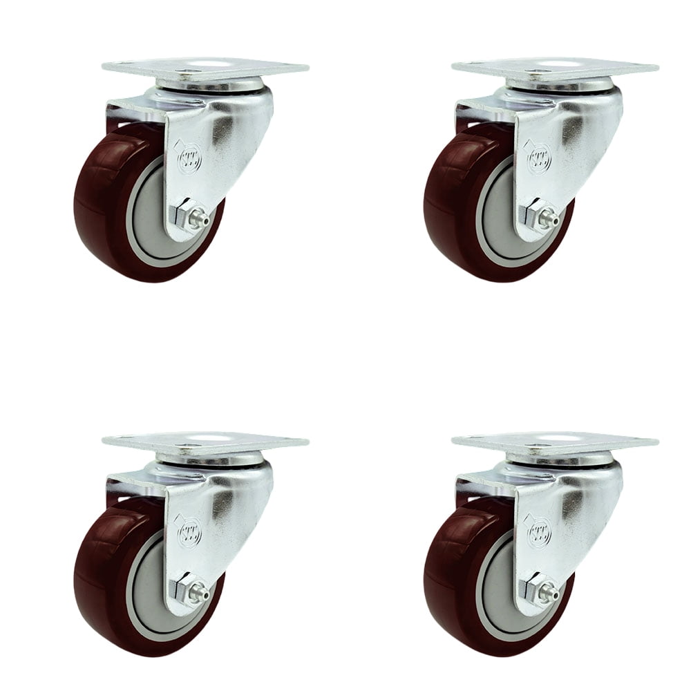 3.5 Inch Maroon Polyurethane Wheel Swivel Top Plate Caster Set Service ...