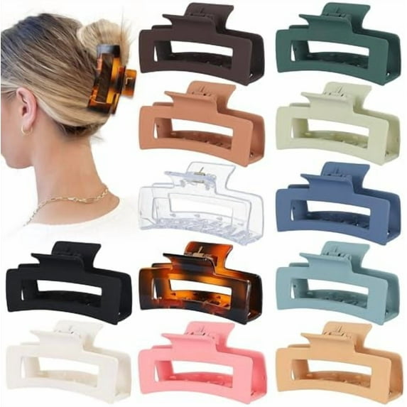 3.5 Inch Medium Hair Accessories - 12 count Square Jaw Clips for Thick ...