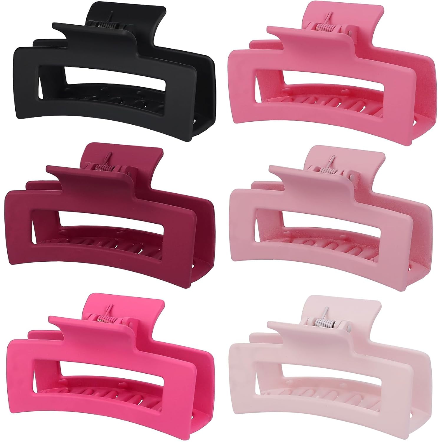 3.5 Inch Medium Hair Claw Clips 6 Pack for Women Square Rectangle ...