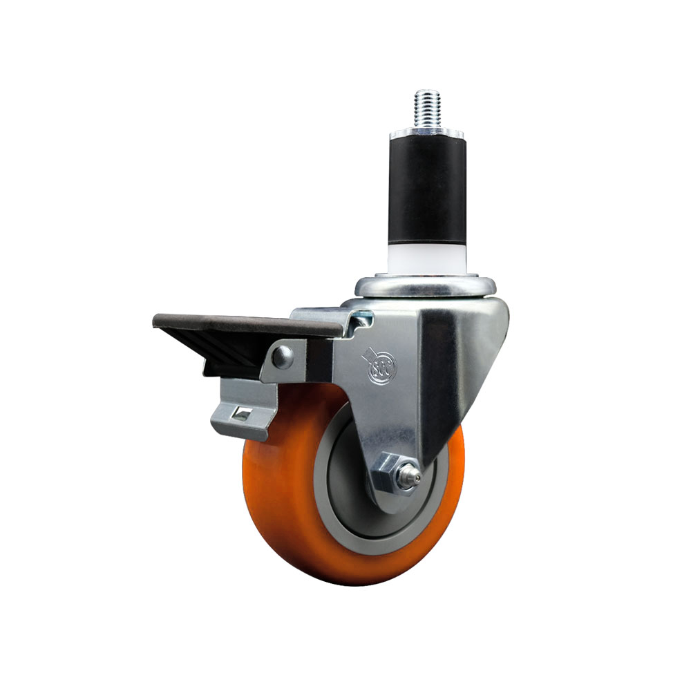 3.5 Inch Orange Poly Swivel 1-1/2 Inch Expanding Stem Caster with Brake SCC - Walmart.com