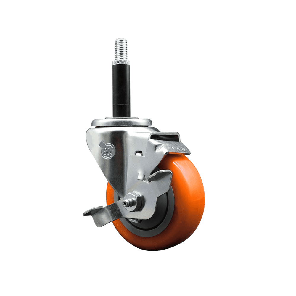 3.5 Inch Orange Poly Swivel 3/4 Inch Expanding Stem Caster with Brake SCC - Walmart.com