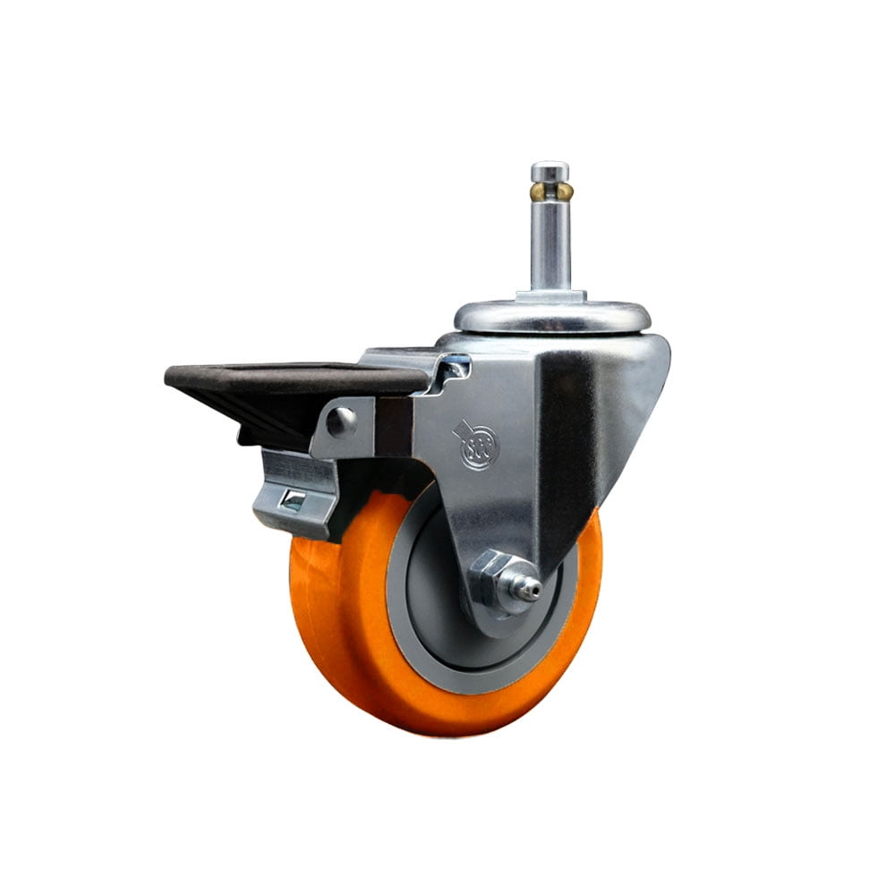 3.5 Inch Orange Poly Wheel Swivel 7/16 Inch Grip Ring Stem Caster with Brake - Walmart.com