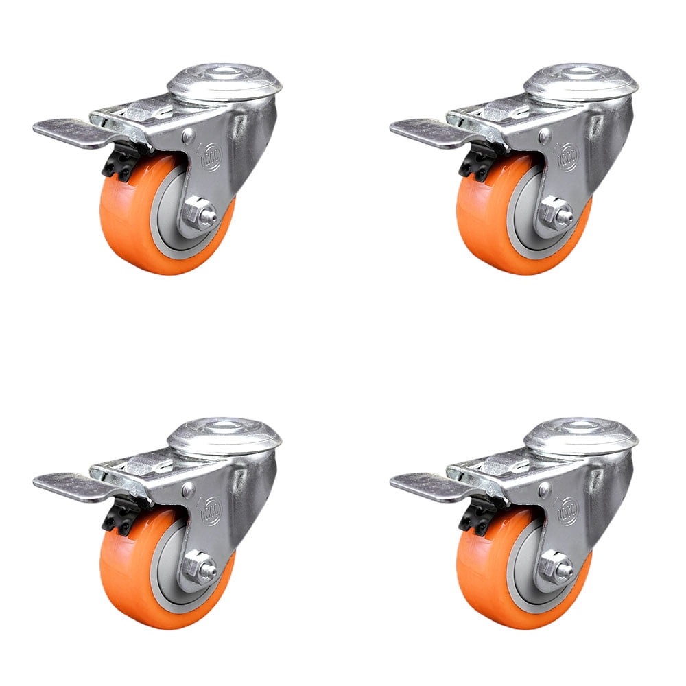 3.5 Inch Orange Polyurethane Swivel Bolt Hole Caster Set with Total Lock Brake - Walmart.com