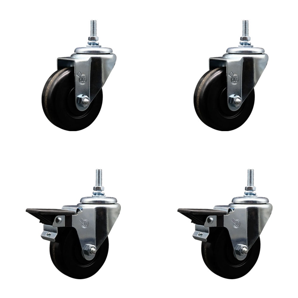 3.5 Inch Phenolic 12MM Threaded Stem Caster Set 2 Brakes SCC - Walmart.com