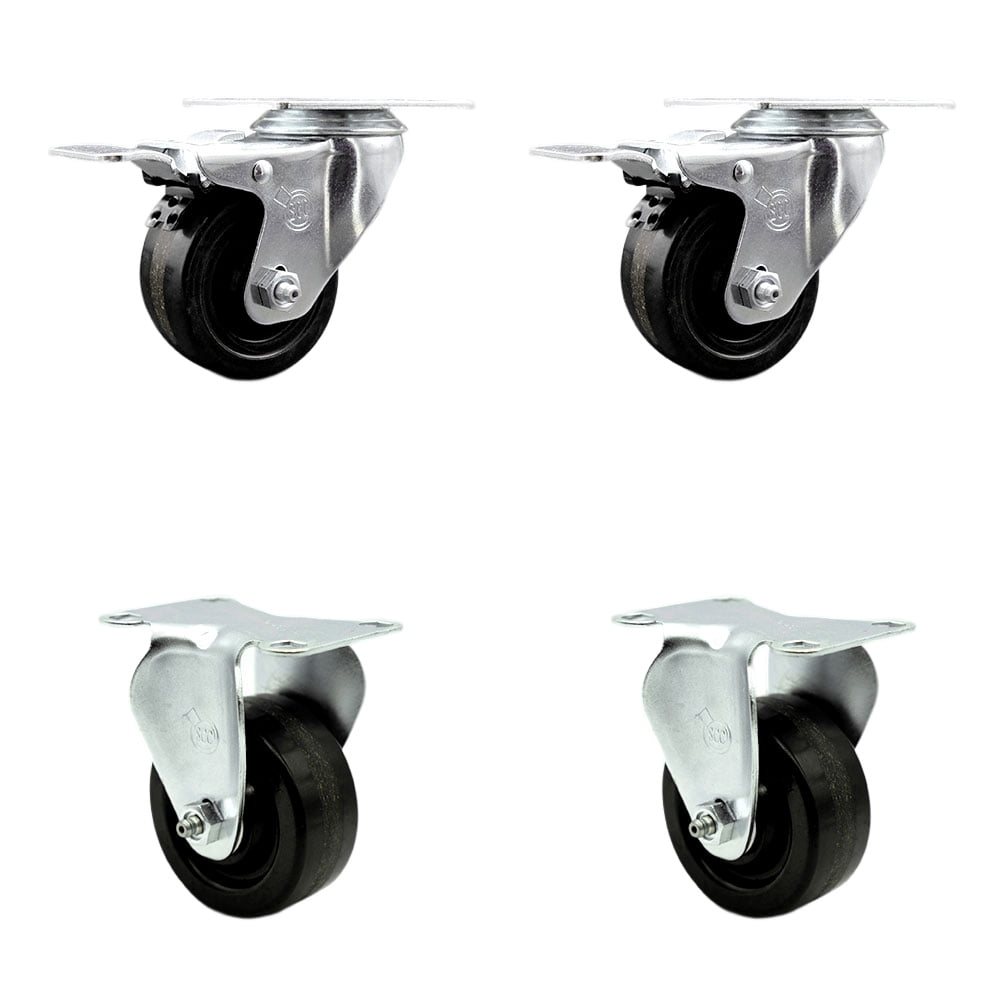 3.5 Inch Phenolic Swivel Top Plate Caster Set 2 Lock Brakes 2 Rigid SCC ...