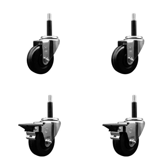3.5 Inch Phenolic Wheel Swivel 3/4 Inch Expand Stem Caster Set 2 Brakes ...