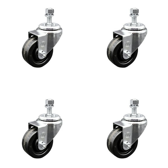 5 Inch Phenolic Wheel Swivel 3/8 Inch Threaded Stem Caster Set with ...