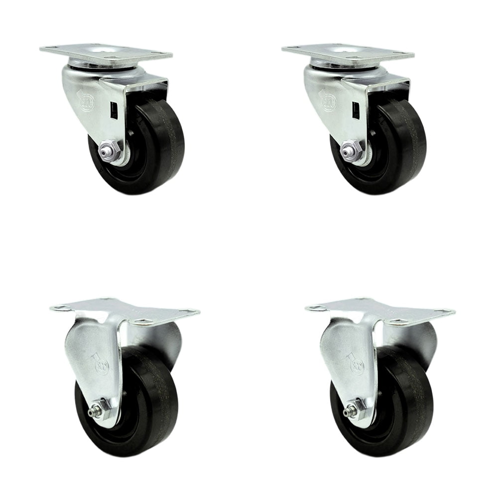3.5 Inch Phenolic Wheel Swivel Top Plate Caster Set with 2 Rigid ...