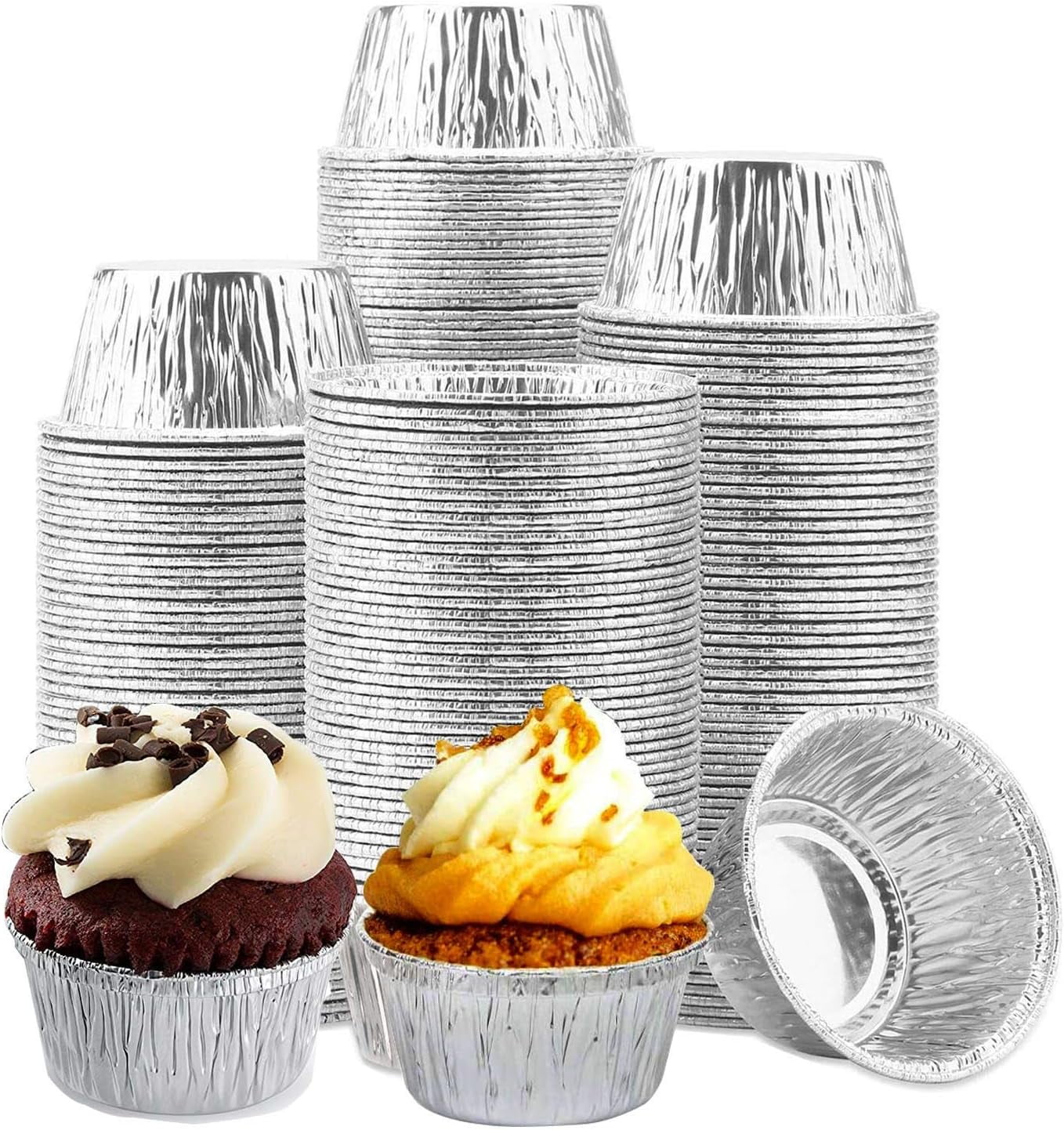 3.5'' Aluminum Muffin Cups, 100Pcs Foil Baking Cups, Disposable Tin ...