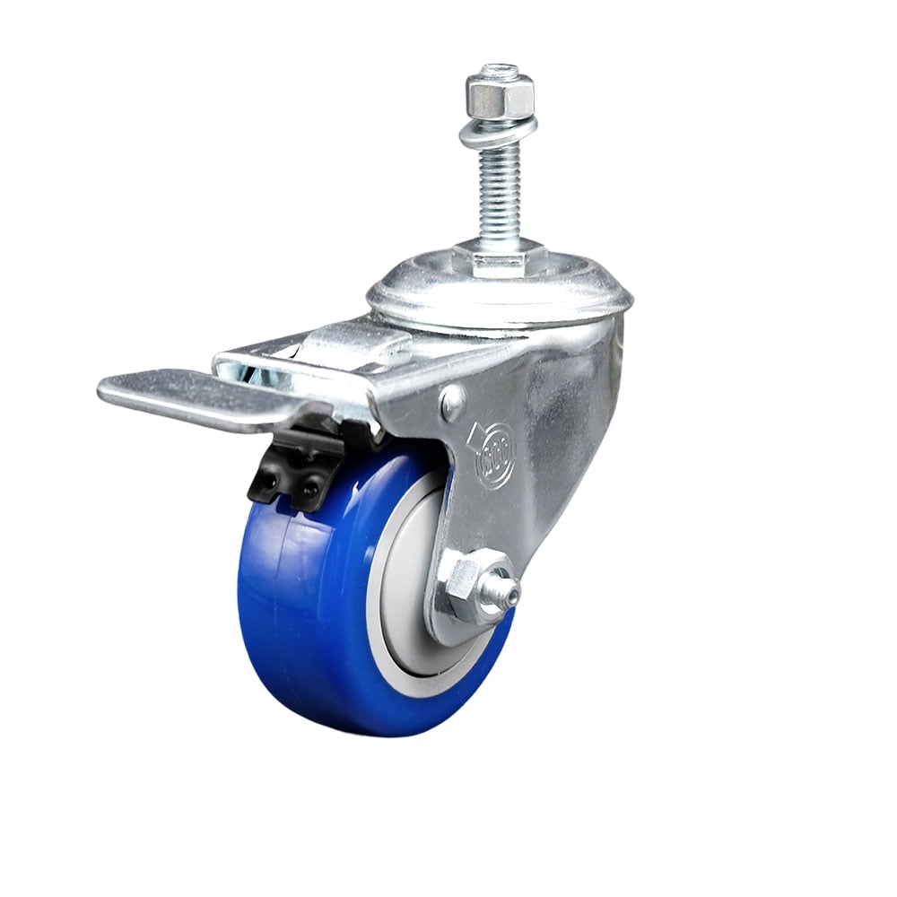 3.5 Inch SS Blue Polyurethane 3/8 Inch Threaded Stem Caster Total Lock ...