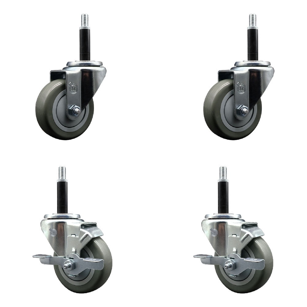 3.5 Inch SS Gray Poly Wheel Swivel 3/4 Inch Expanding Stem Caster Set 2 ...