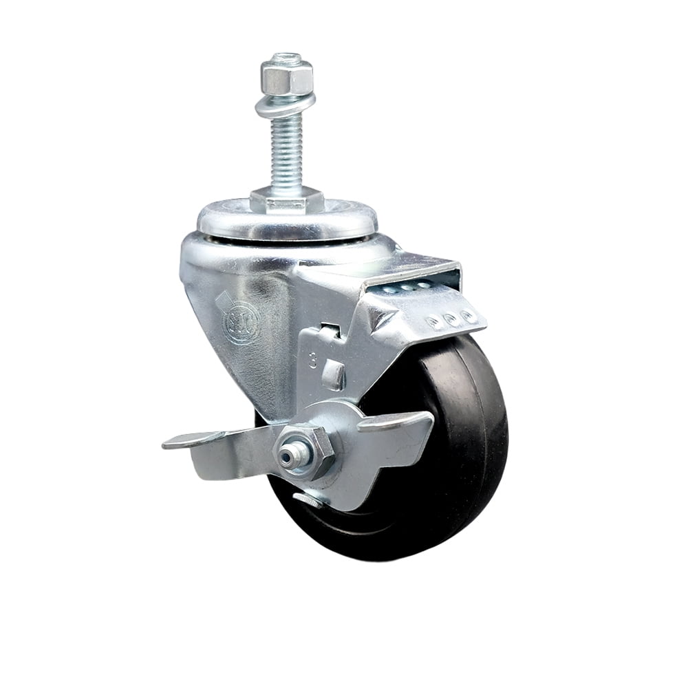 3.5 Inch SS Hard Rubber Wheel Swivel 10mm Threaded Stem Caster with ...