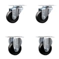 3.5 Inch SS Hard Rubber Wheel Swivel Top Plate Caster Set with 2 Rigid ...