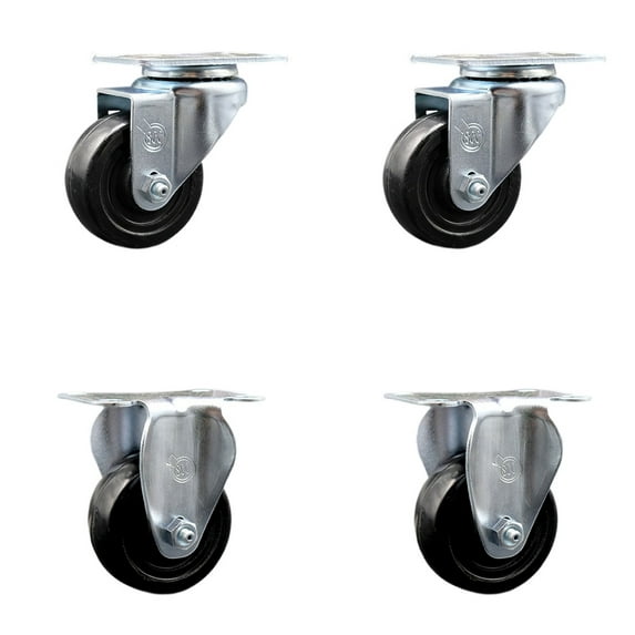 3.5 Inch SS Hard Rubber Wheel Swivel Top Plate Caster Set with 2 Rigid ...