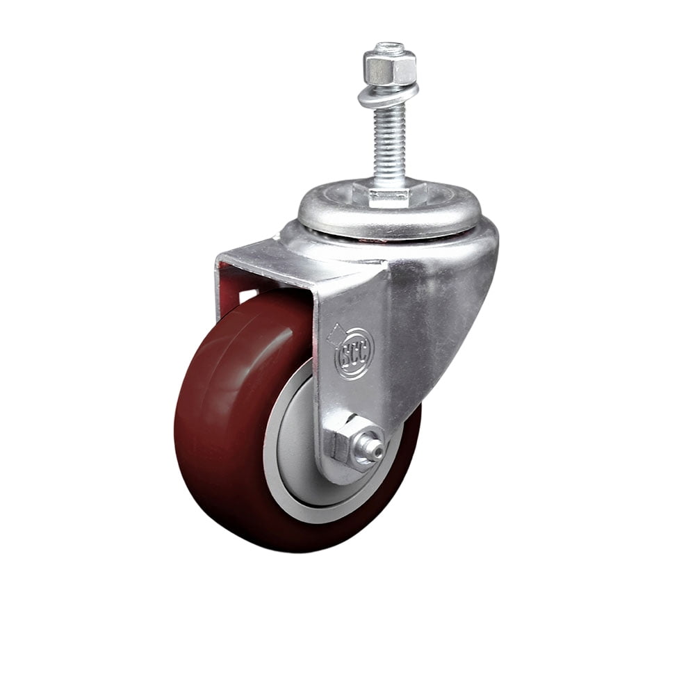 3.5 Inch SS Maroon Polyurethane Wheel Swivel 10mm Threaded Stem Caster ...