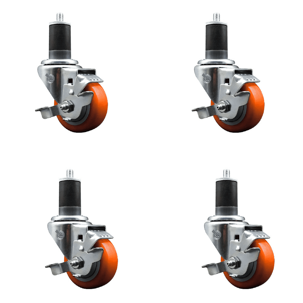 3.5 Inch SS Orange Poly Swivel 1-5/8 Inch Expanding Stem Caster Set ...