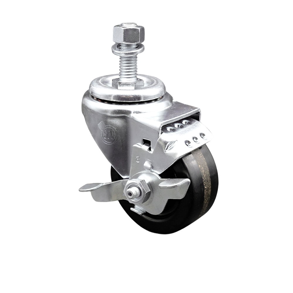 3.5 Inch SS Phenolic Wheel Swivel 12mm Threaded Stem Caster with Brake ...
