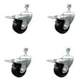 3.5 Inch SS Soft Rubber 3/8 Inch Threaded Stem Caster Set Total Lock ...