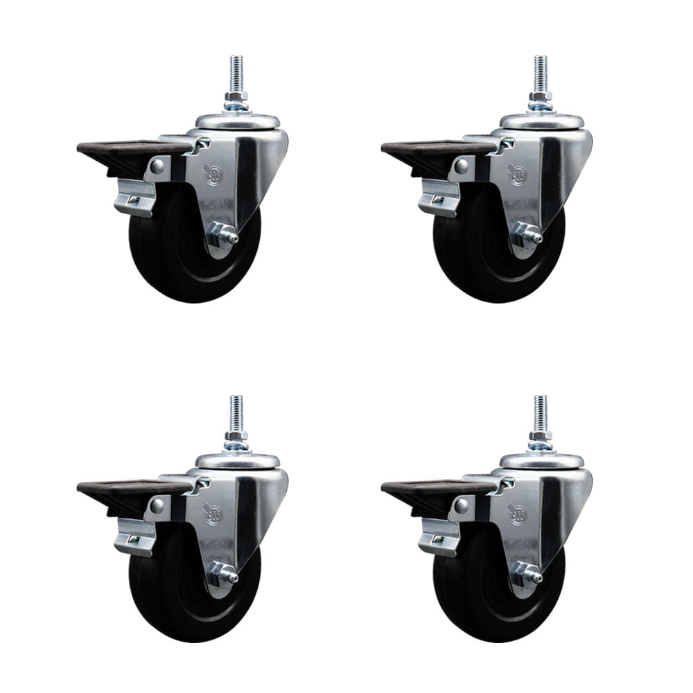3.5 Inch Soft Rubber 12MM Threaded Stem Caster Set with Brake - Walmart.com