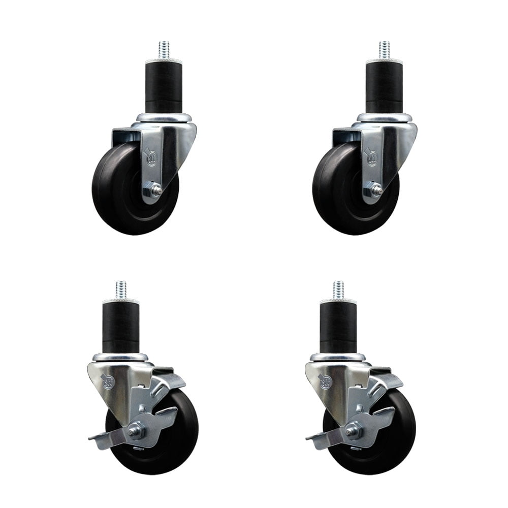 3.5 Inch Soft Rubber Wheel Swivel 1-3/4 Inch Expanding Stem Caster Set ...