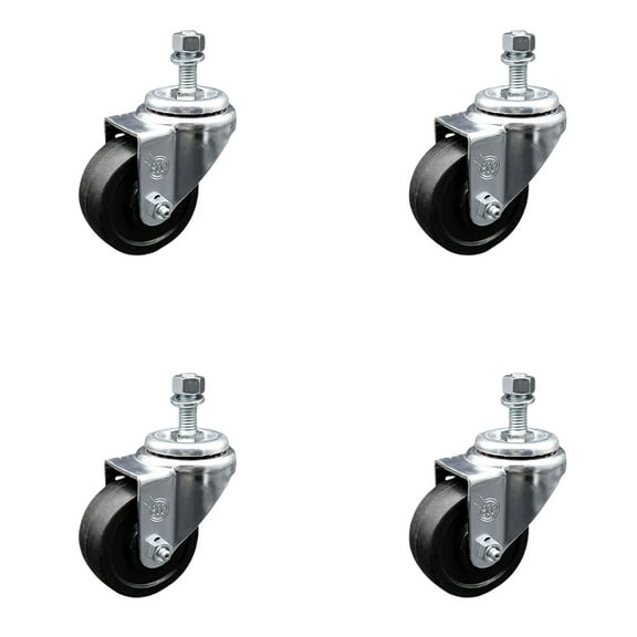 3 Inch Soft Rubber Wheel Swivel 7/16 Inch Grip Ring Stem Caster Set 2 ...