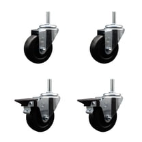 5 Inch Hard Rubber Wheel Swivel 10mm Threaded Stem Caster Set 2 Brakes ...