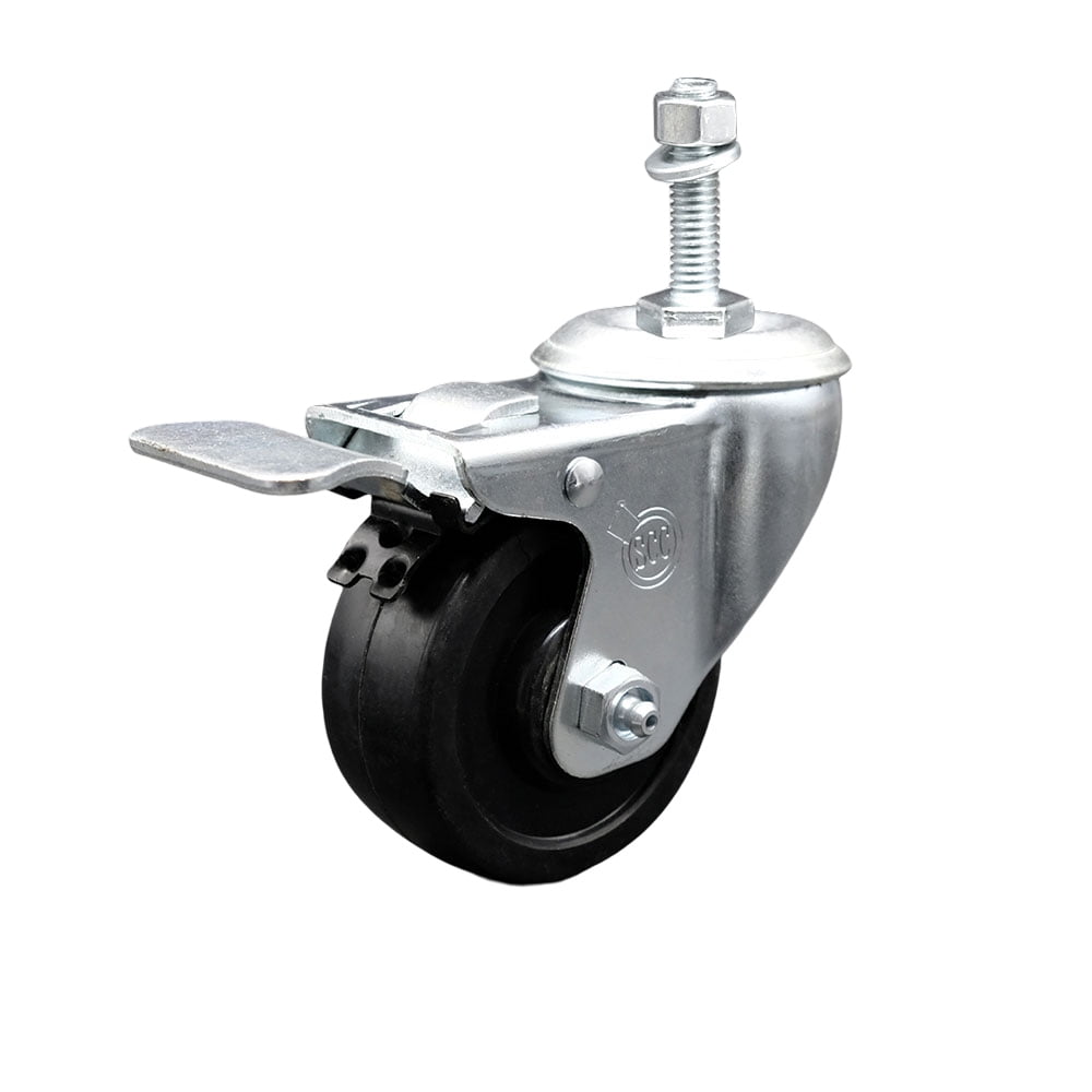 3.5 Inch Soft Rubber Wheel Swivel 3/8 Inch Stem Caster with Total Lock ...