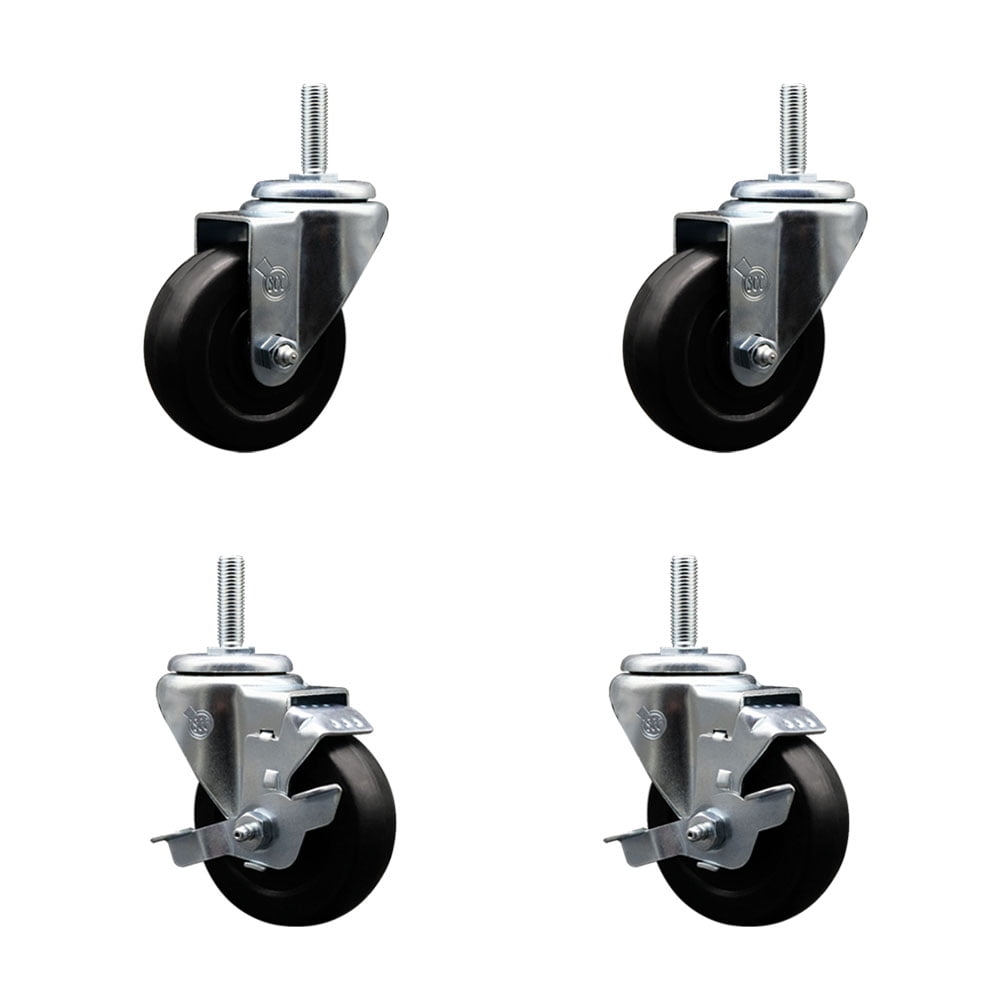 3.5 Inch Soft Rubber Wheel Swivel 5/8 Inch Threaded Stem Caster Set 2 ...