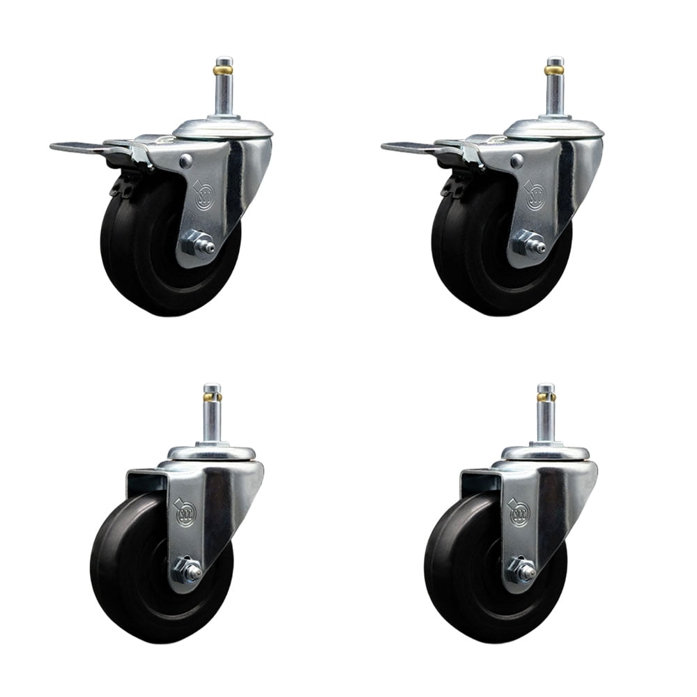 3.5 Inch Soft Rubber Wheel Swivel 7/16 Inch Stem Caster Set 2 Total ...