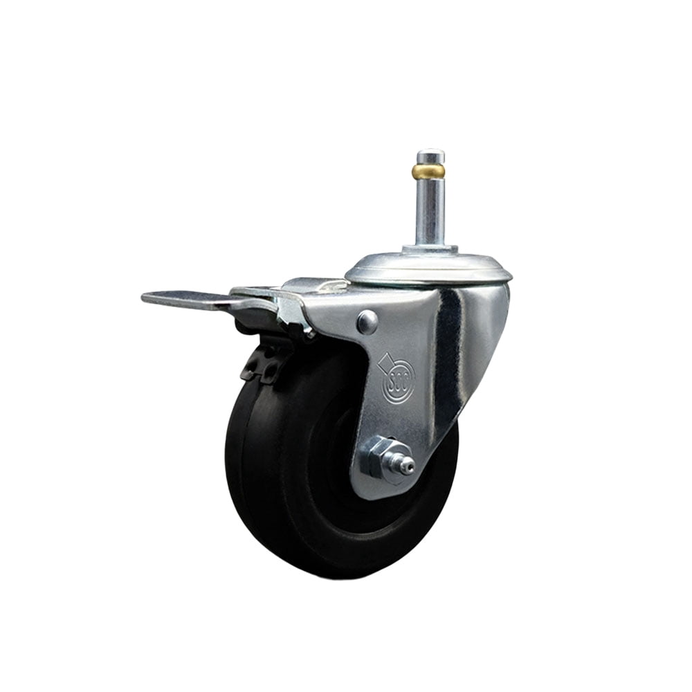 3.5 Inch Soft Rubber Wheel Swivel 7/16 Inch Stem Caster with Total Lock ...