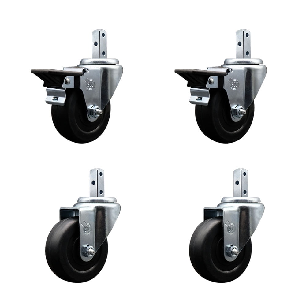 3.5 Inch Soft Rubber Wheel Swivel 7/8 Inch Square Stem Caster Set 2 ...
