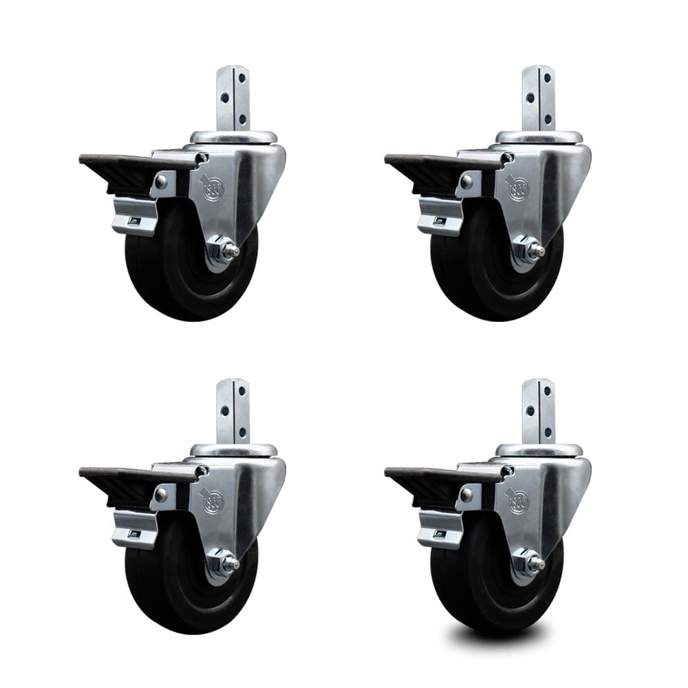3.5 Inch Soft Rubber Wheel Swivel 7/8 Inch Square Stem Caster Set with ...