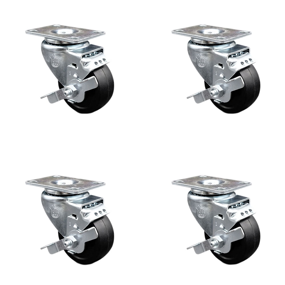 3.5 Inch Soft Rubber Wheel Swivel Top Plate Caster Set with Brake ...