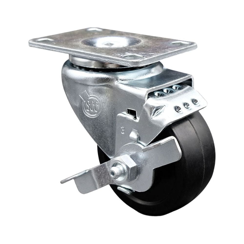 3.5 Inch Soft Rubber Wheel Swivel Top Plate Caster with Brake Service ...