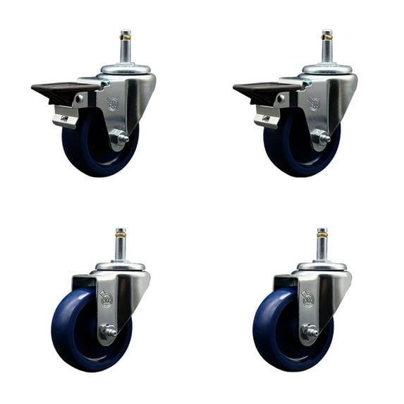 3.5 Inch Solid Poly Wheel Swivel 7/16 Inch Grip Ring Stem Caster Set 2 ...