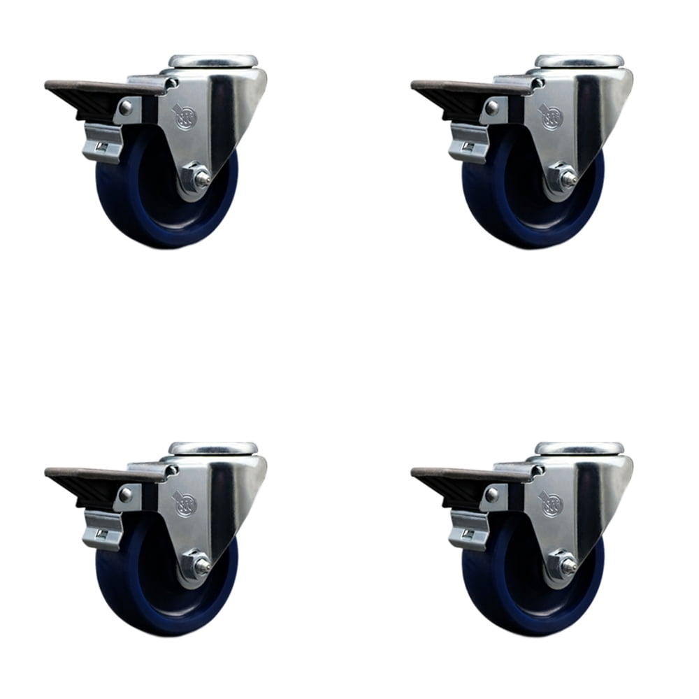 3.5 Inch Solid Poly Wheel Swivel Bolt Hole Caster Set with Posi Lock ...