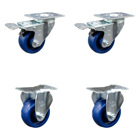 3.5 Inch Solid Polyurethane Swivel Top Plate Caster Set 2 Lock Brake 2 ...
