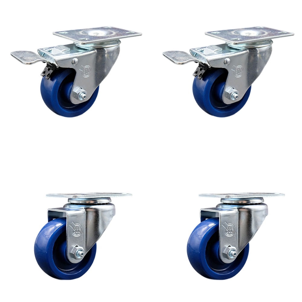 3.5 Inch Solid Polyurethane Wheel Swivel Top Plate Caster Set 2 Total ...