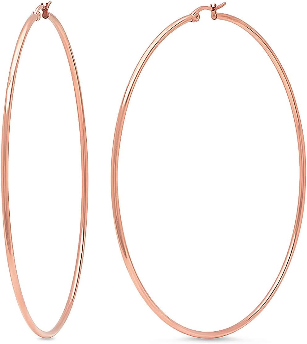 3.5 Inch Stainless Steel Rose Gold Tone Hoop Earrings[d296] - Walmart.com