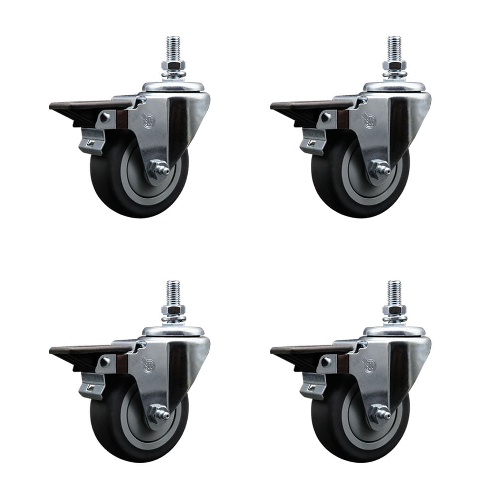 3.5 Inch Thermoplastic Rubber 10MM Threaded Stem Caster Set with Brake ...