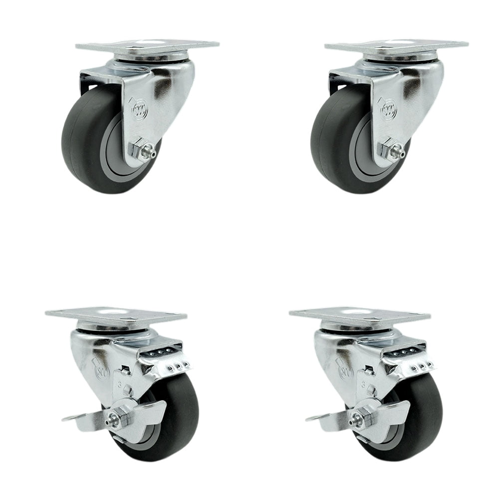 3.5 Inch Thermoplastic Rubber Wheel Swivel Top Plate Caster Set with 2 ...