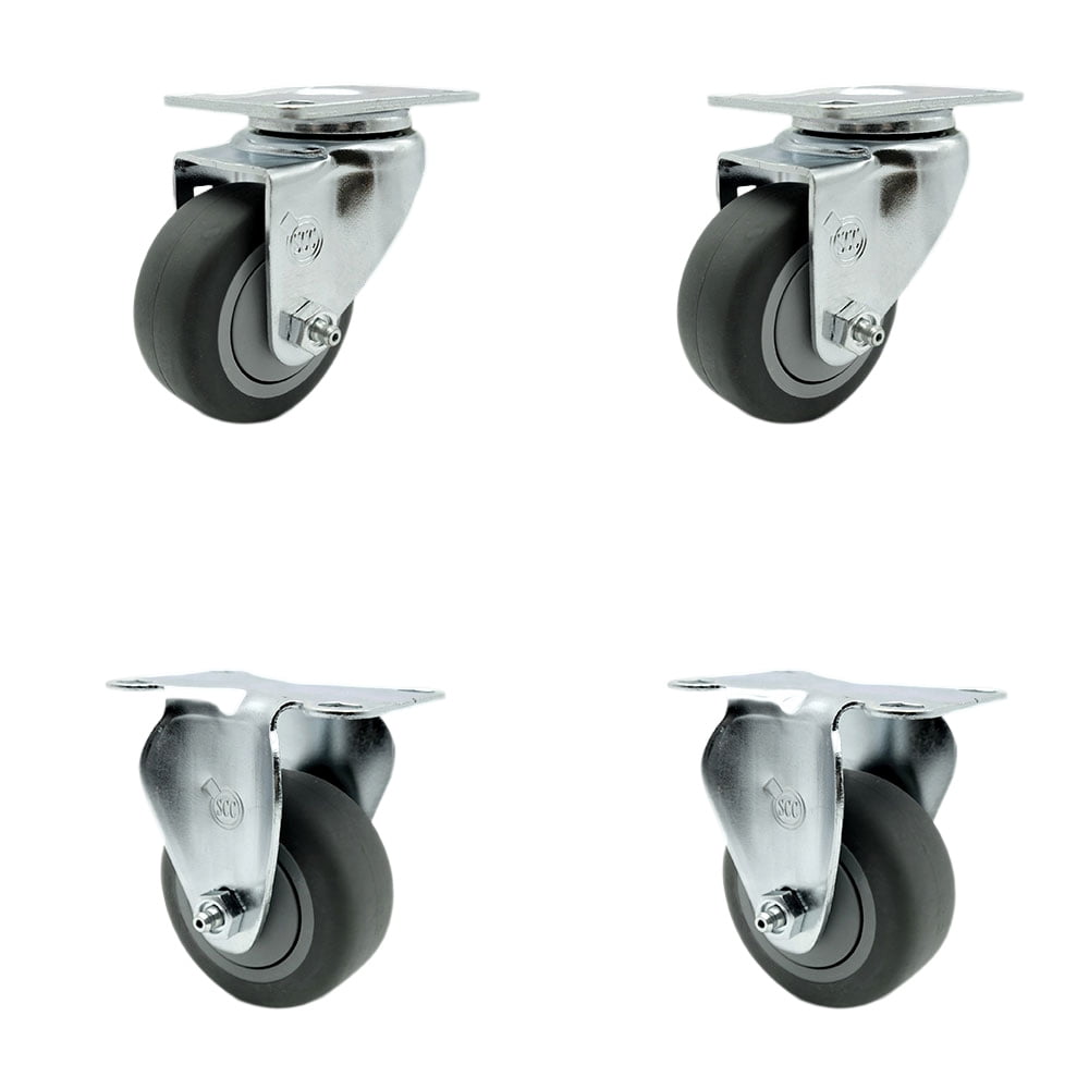 3.5 Inch Thermoplastic Rubber Wheel Swivel Top Plate Caster Set with 2 ...
