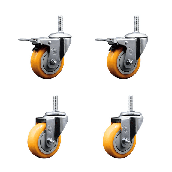 3.5 Inch Yellow Poly Swivel 5/8 Inch Threaded Stem Caster Set 2 Total ...