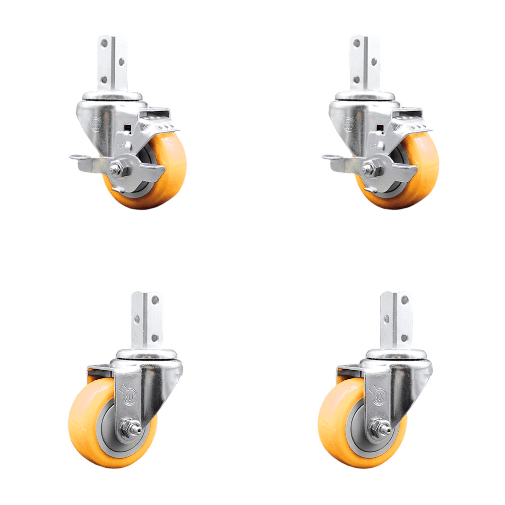 3.5 Inch Yellow Poly Wheel Swivel 7/8 Inch Square Stem Caster Set 2 Brake - Walmart.com