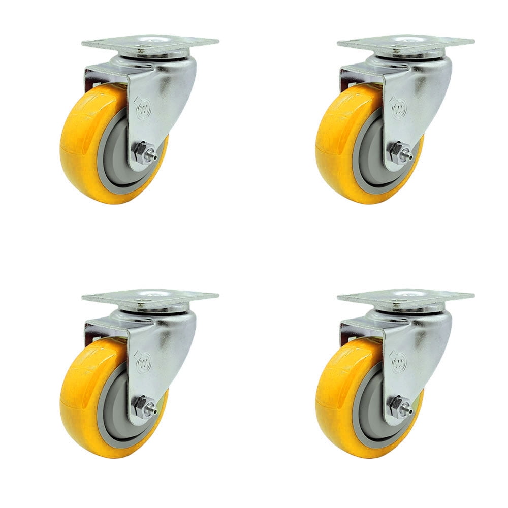 3.5 Inch Yellow Polyurethane Wheel Swivel Top Plate Caster Set Service ...