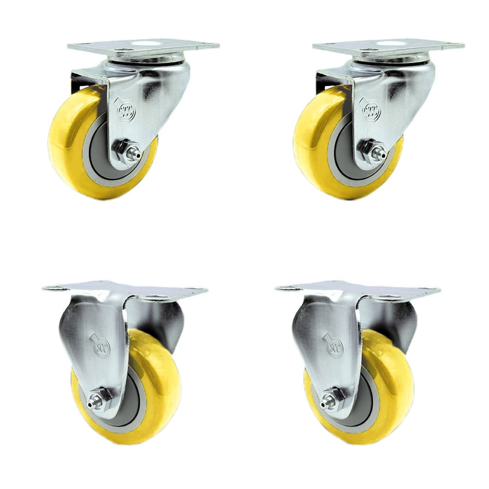 3.5 Inch Yellow Polyurethane Wheel Swivel Top Plate Caster Set with 2 ...