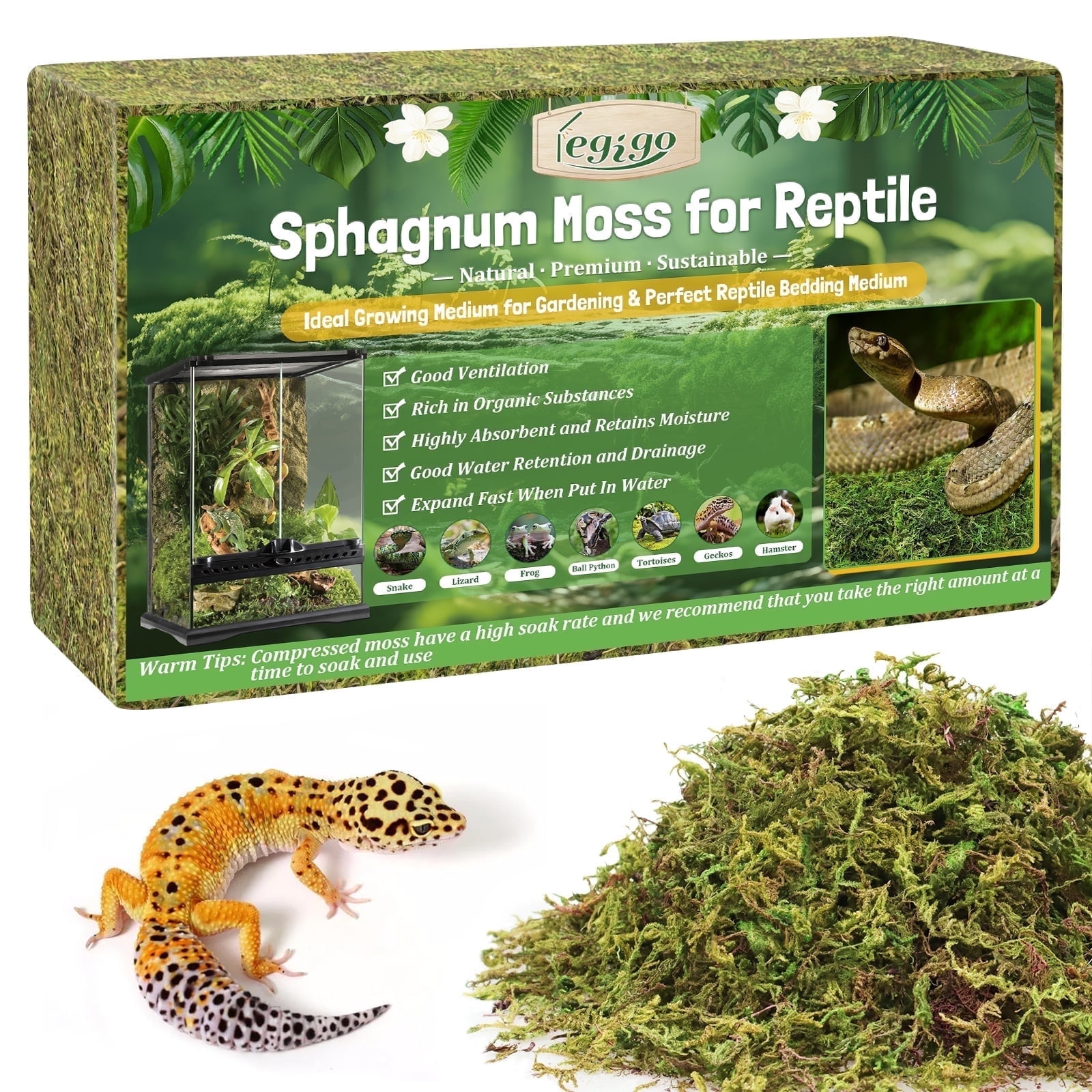 1.3LB Sphagnum Moss for Reptile- 24 QT Natural Reptile Moss Terrarium ...