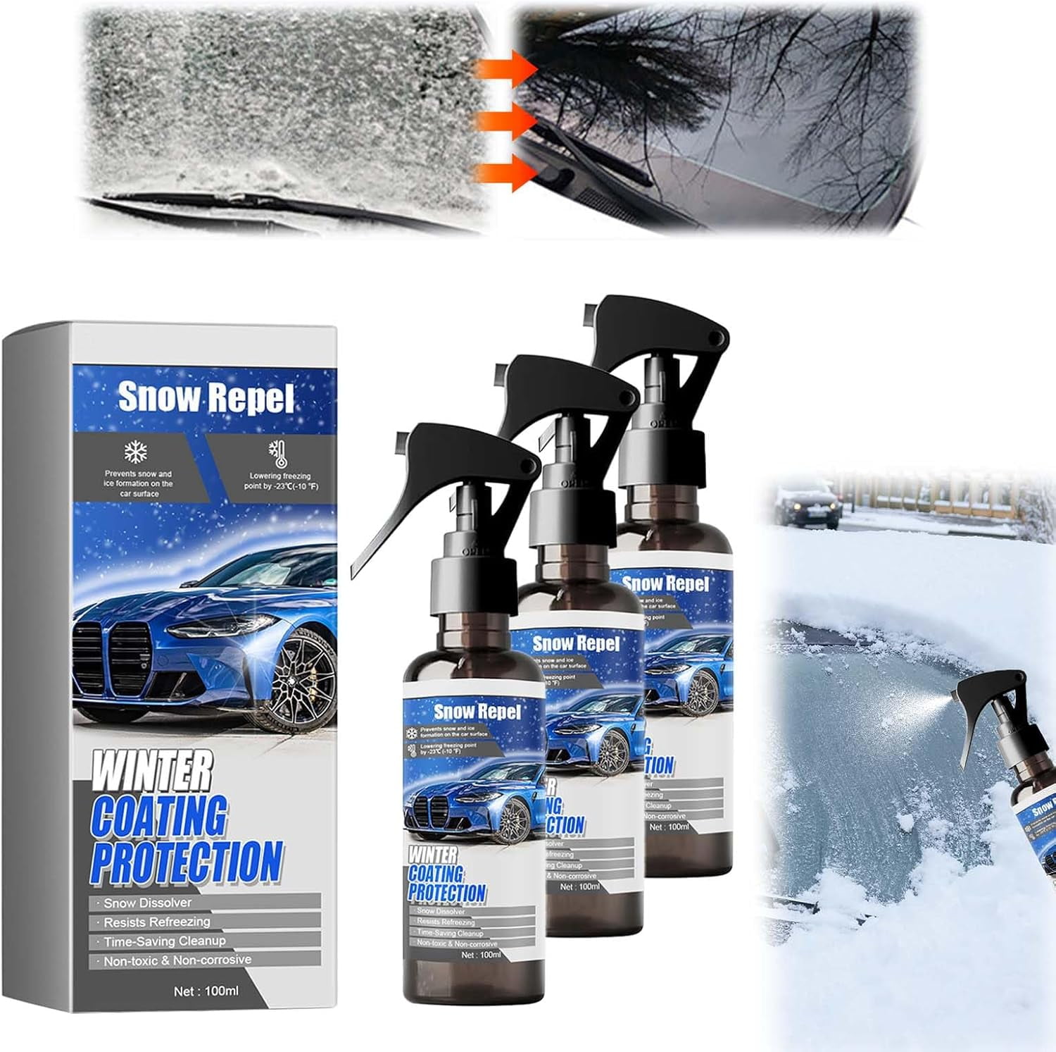 3.5 Oz Car Windshield Snow Melting Coating Spray,Remover Melting Multi ...