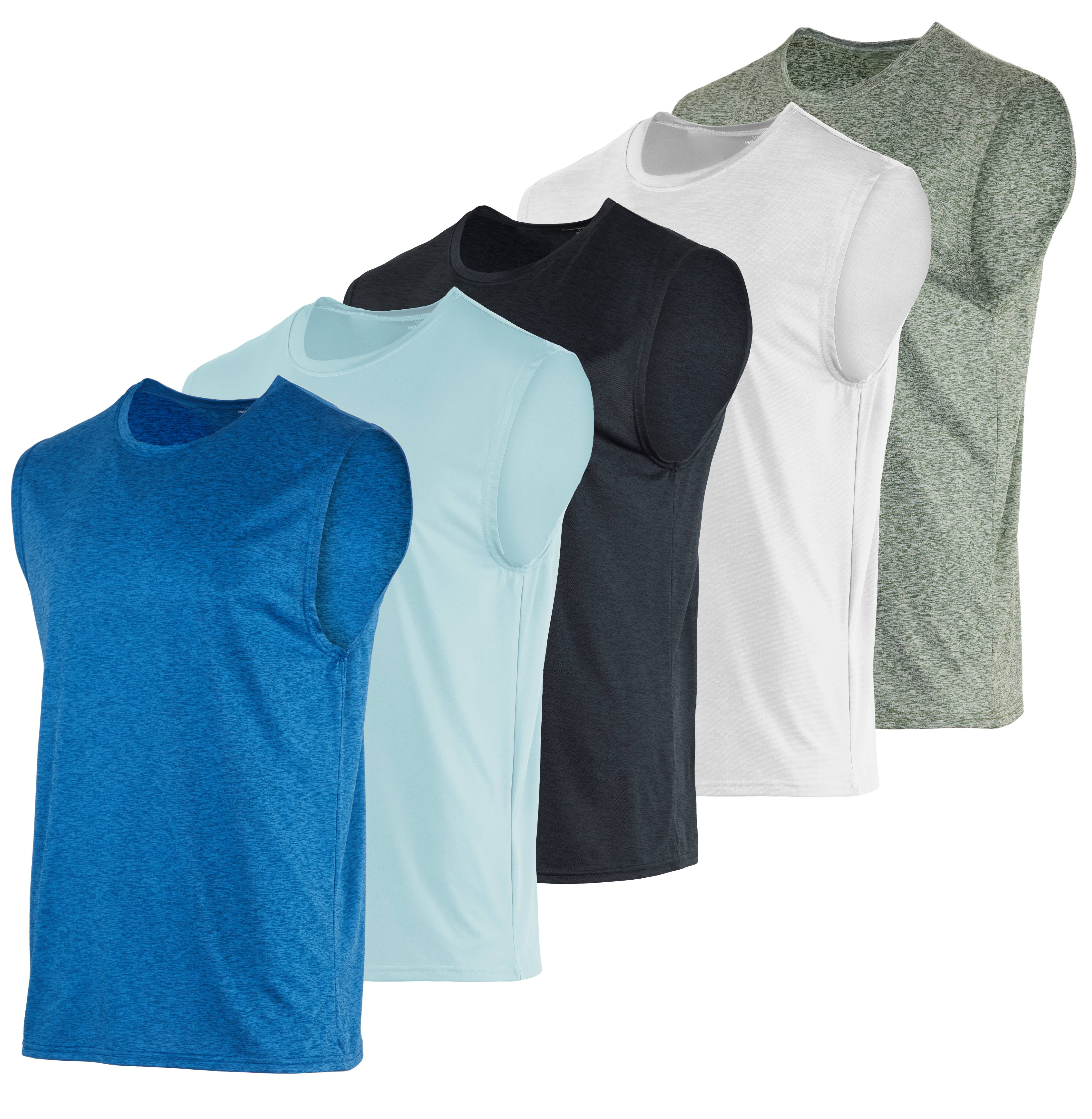 Real Essentials 3 & 5 Pack: Men's Dry-Fit Active Muscle Tank Top ...