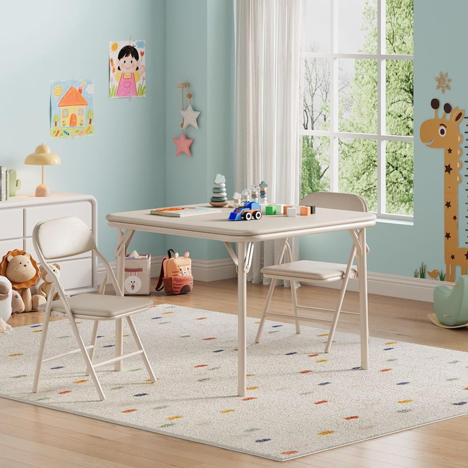 3/5 Piece Kids Folding Table and Chairs Set, Toddlers Boys Girls Games ...